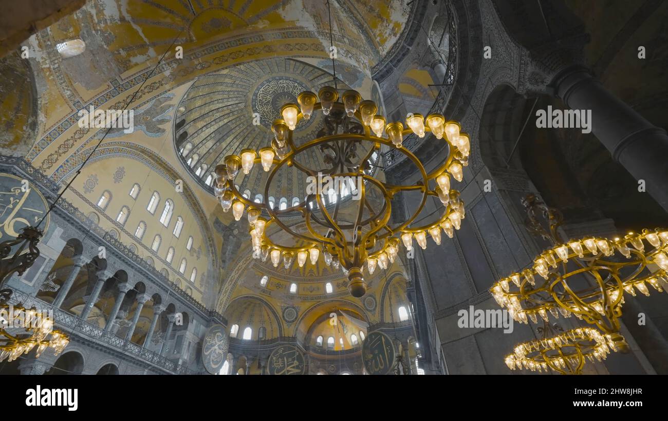 Inside Hagia Sophia. Action. Beautiful interior with vaults inside ...