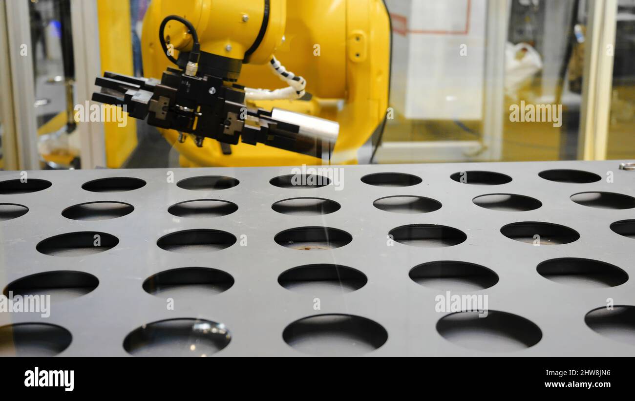 Robotic sorting system. Media. Gripper on universal robot is sorting ...