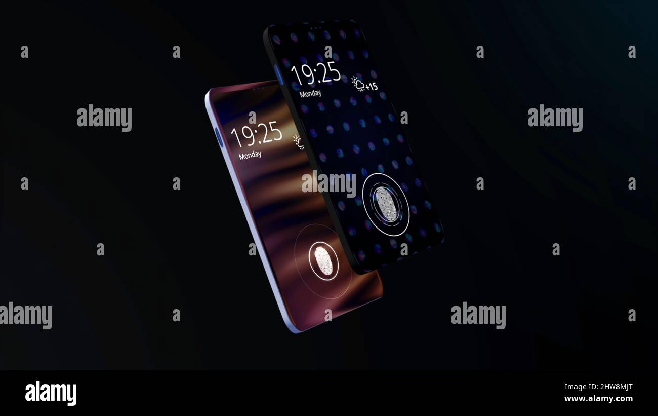 Biometric protection of smartphone. Abstract animation of modern luxury ...