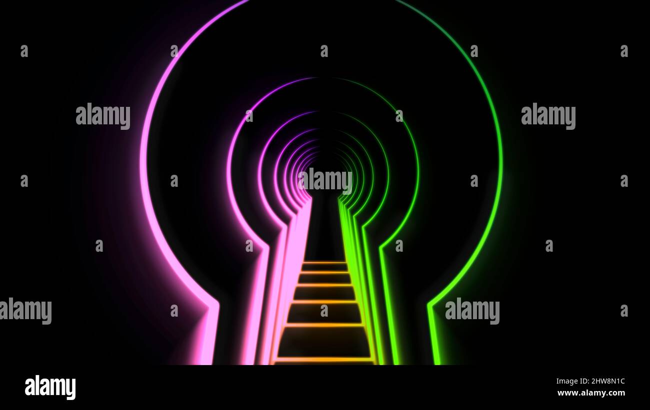 Abstract animation neon lock hole. Animation. Neon tunnel in shape of ...