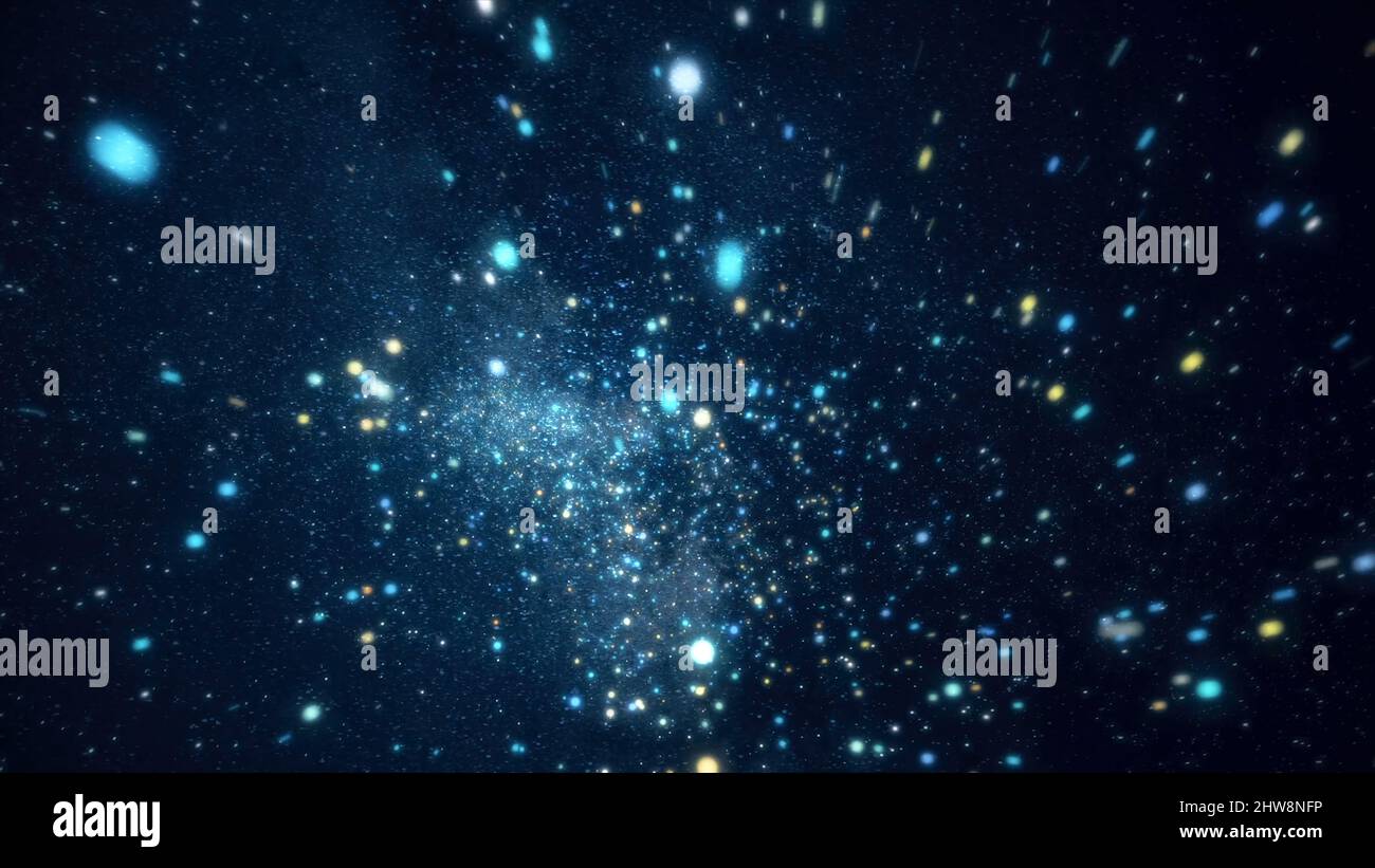 Abstract cosmic space with bright stars. Animation. Moving among bright ...