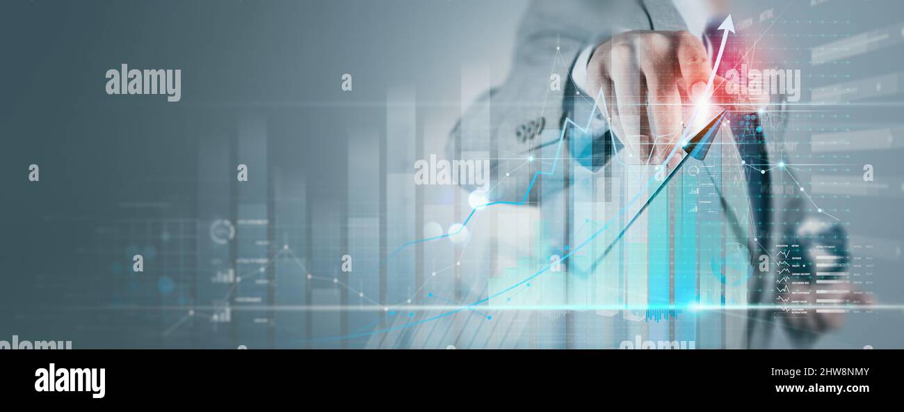 Businessman working with modern computer virtual dashboard analyzing ...
