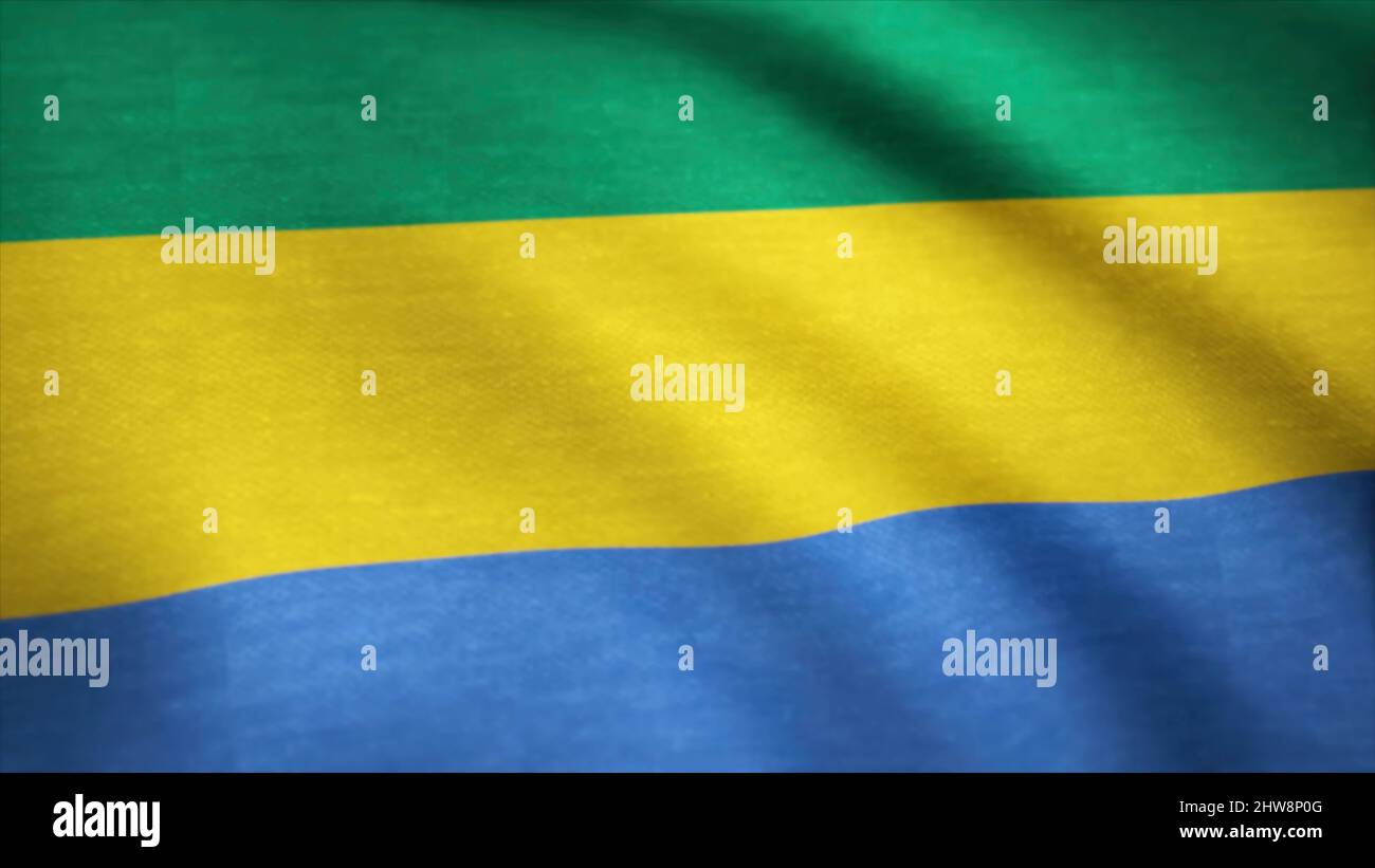 Realistic flag of Gabon waving with highly detailed fabric texture ...