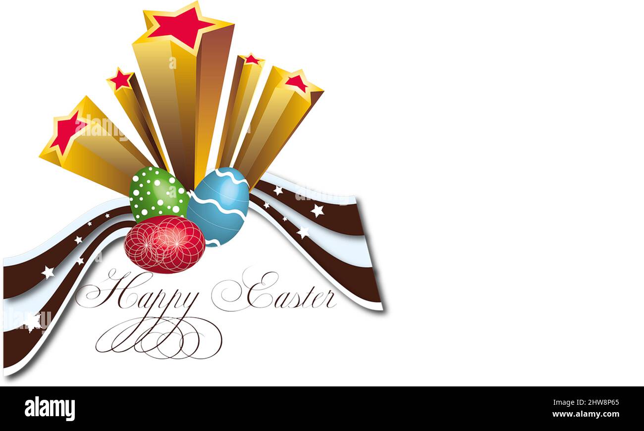 Easter image with colored eggs, stars and text happy easter, on a white ...