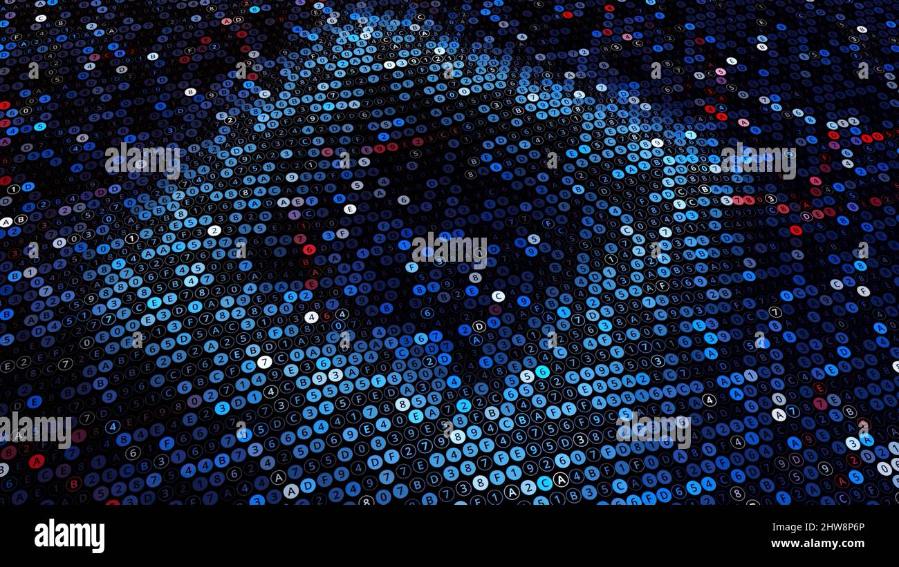 Waves on computer field with cells. Animation. Ripples on cybernetic ...