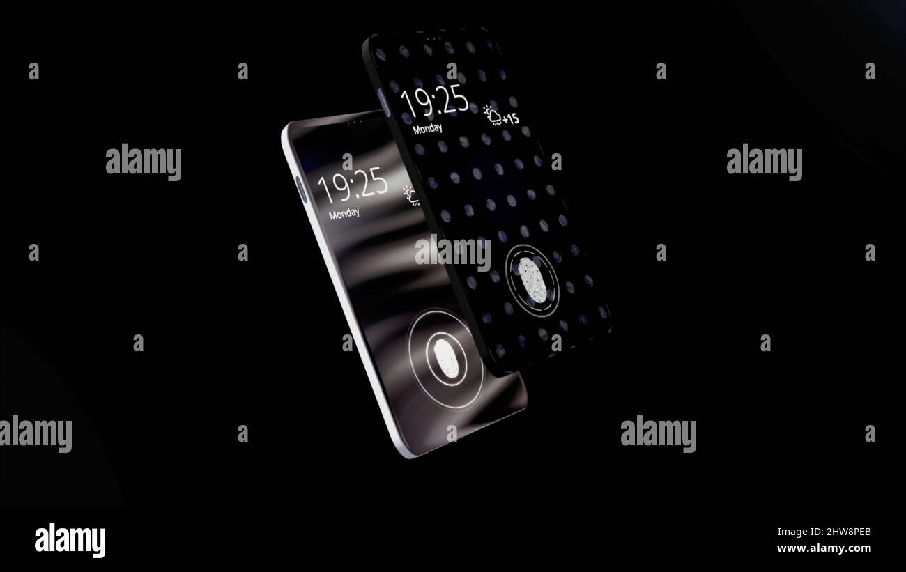 Abstract animation of new luxury smartphones with fingerprint scanner ...