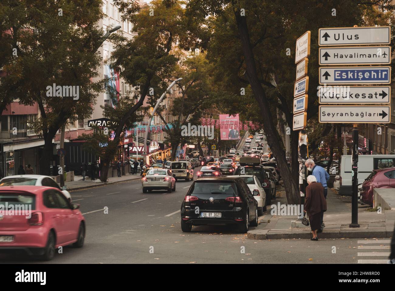 Ankara, Turkey - November 09, 2021. Road to Ulus and street in Ankara ...