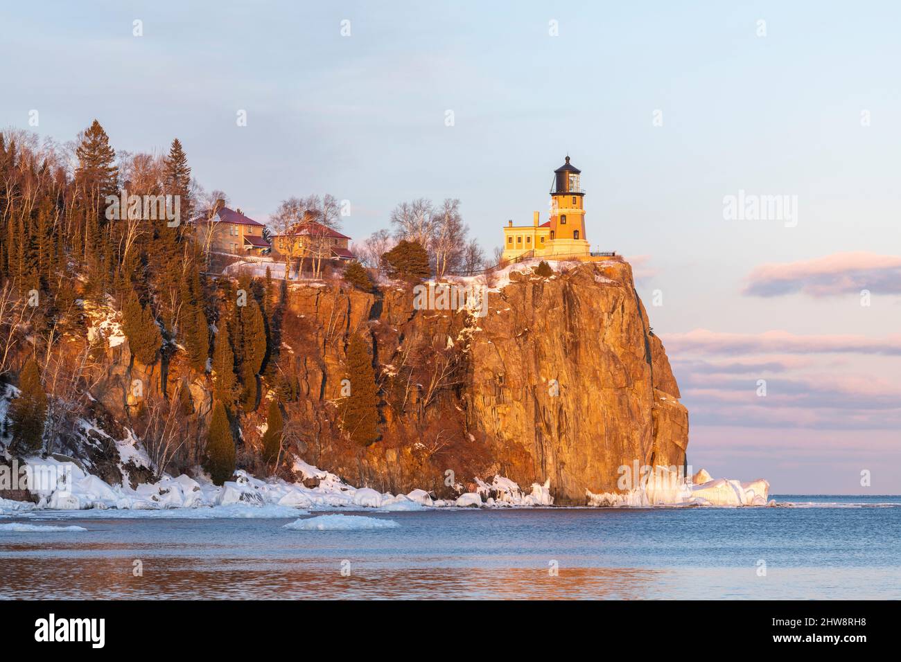 Split Rock Lighthouse state park at sunset, February, Minnesota, USA ...