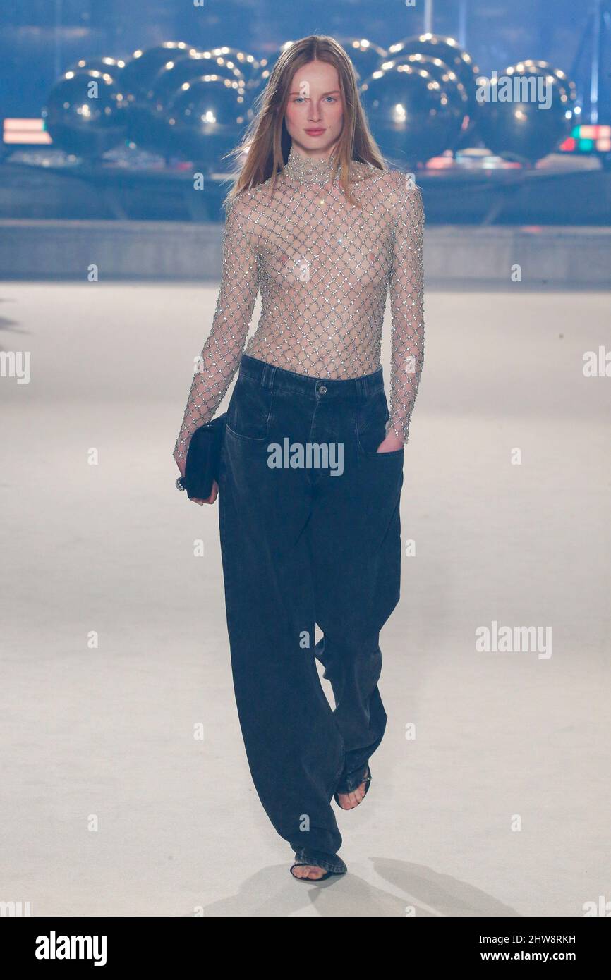 Paris, France. 03rd Mar, 2022. Model Rianne Van Rompaey walks on the ...