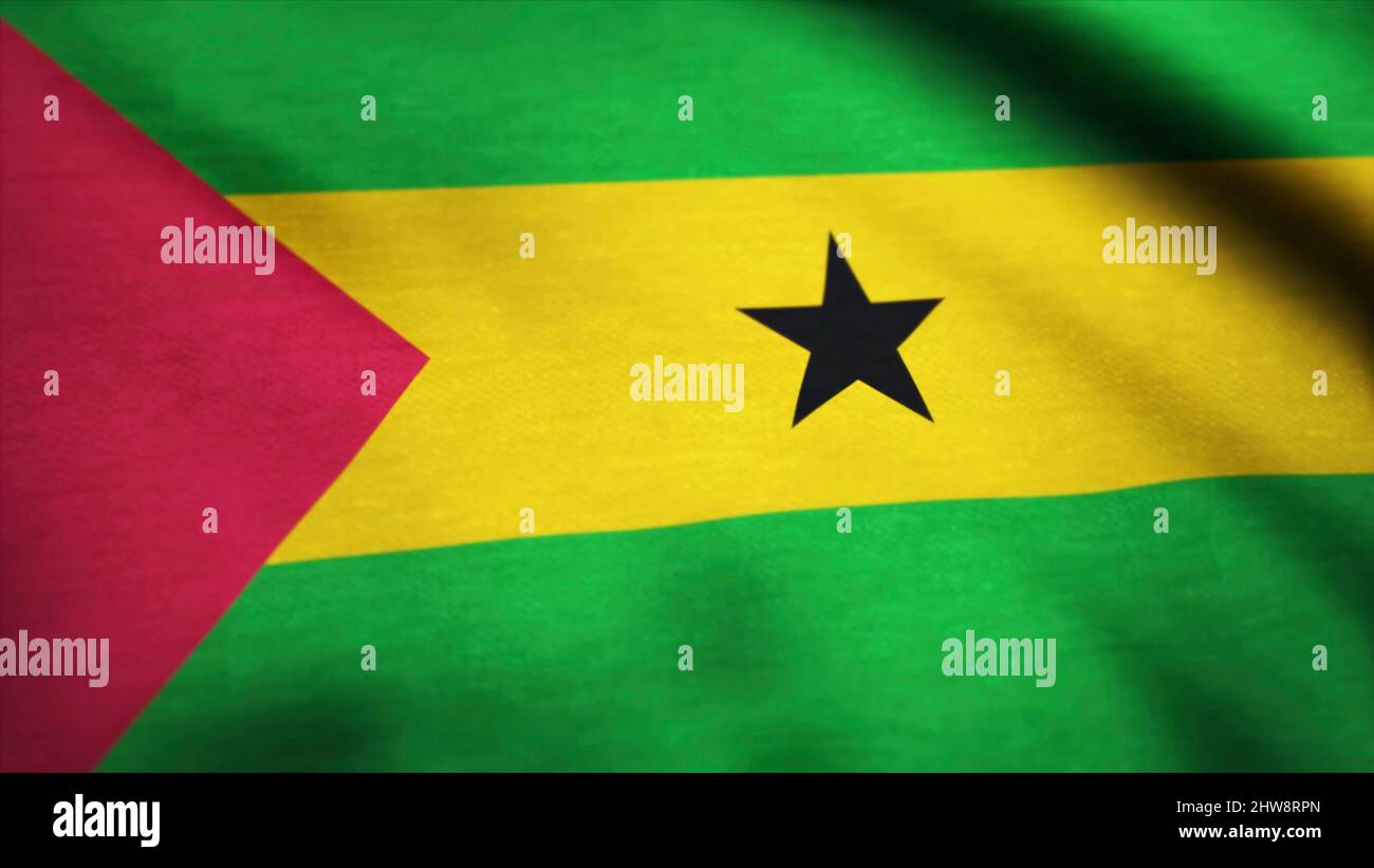 Sao Tome And Principe Flag With Waving Fabric Texture Background Of A Waving Flag Of Sao Tome