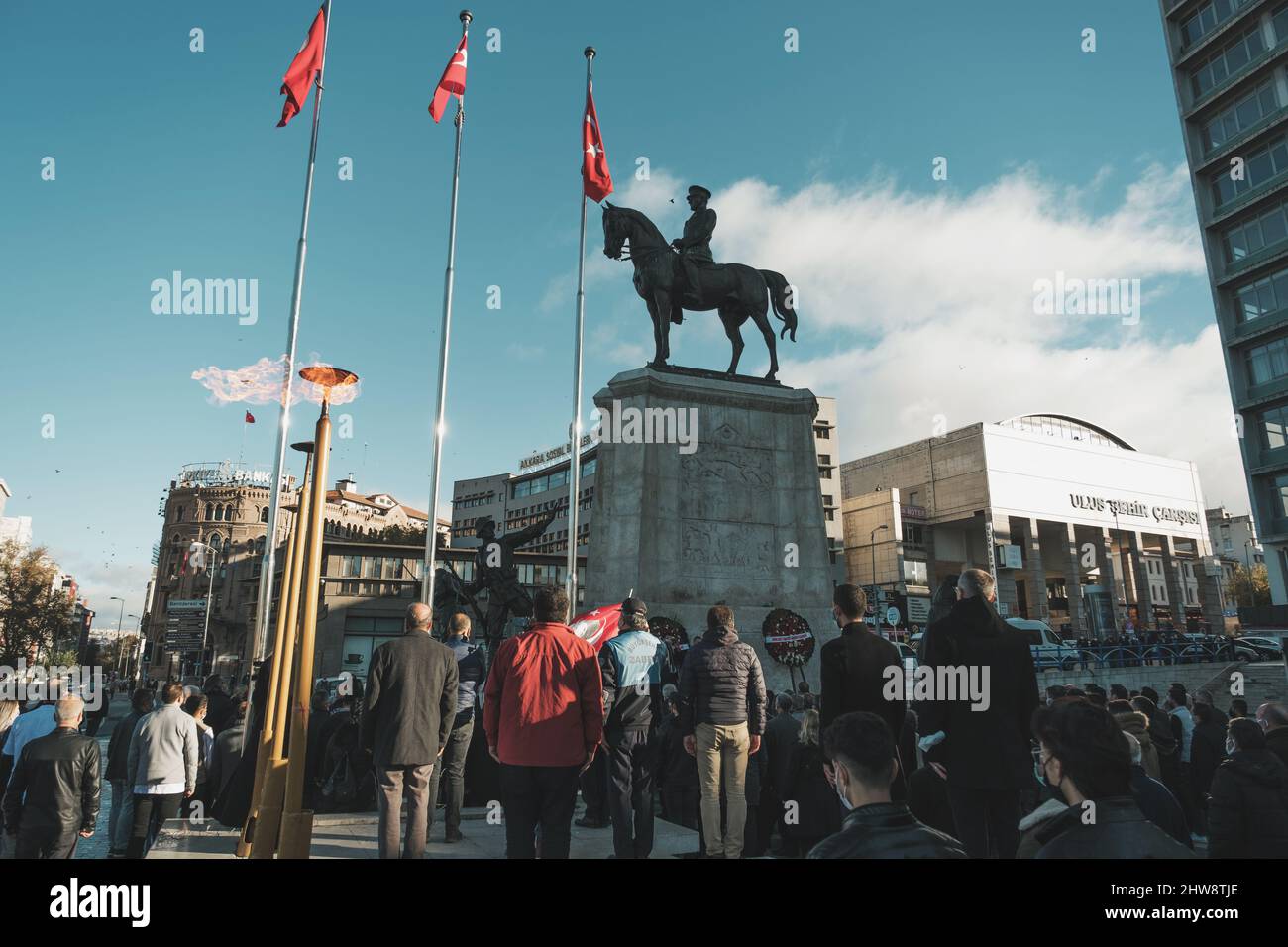 Ankara, Turkey - November 10, 2021: Victory Monument Ankara and people ...