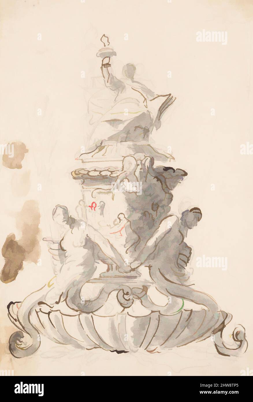 Art inspired by Study for an Inkstand, ca. 1740–45, Pen and brown ink ...