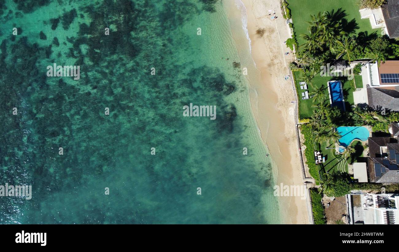 Bird's eye view of the azure sea on a sandy beach Stock Photo - Alamy