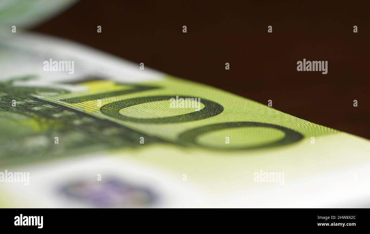 Counting paper money one hundred euro. One hundred Euro, macro ...