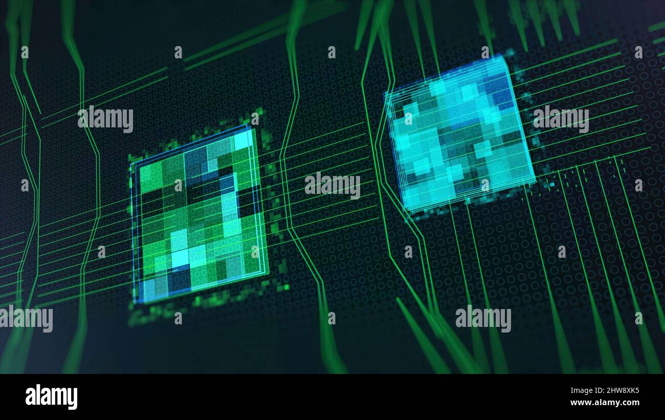Processors CPU concept. Motherboard digital chip. Abstract animation of computer central ...