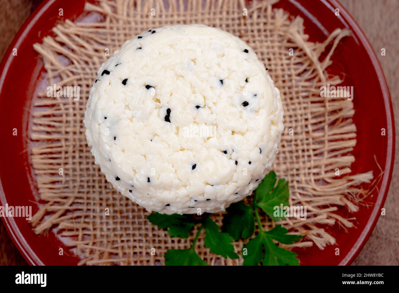 Traditional polish white cheese with black chives seeds made in North ...