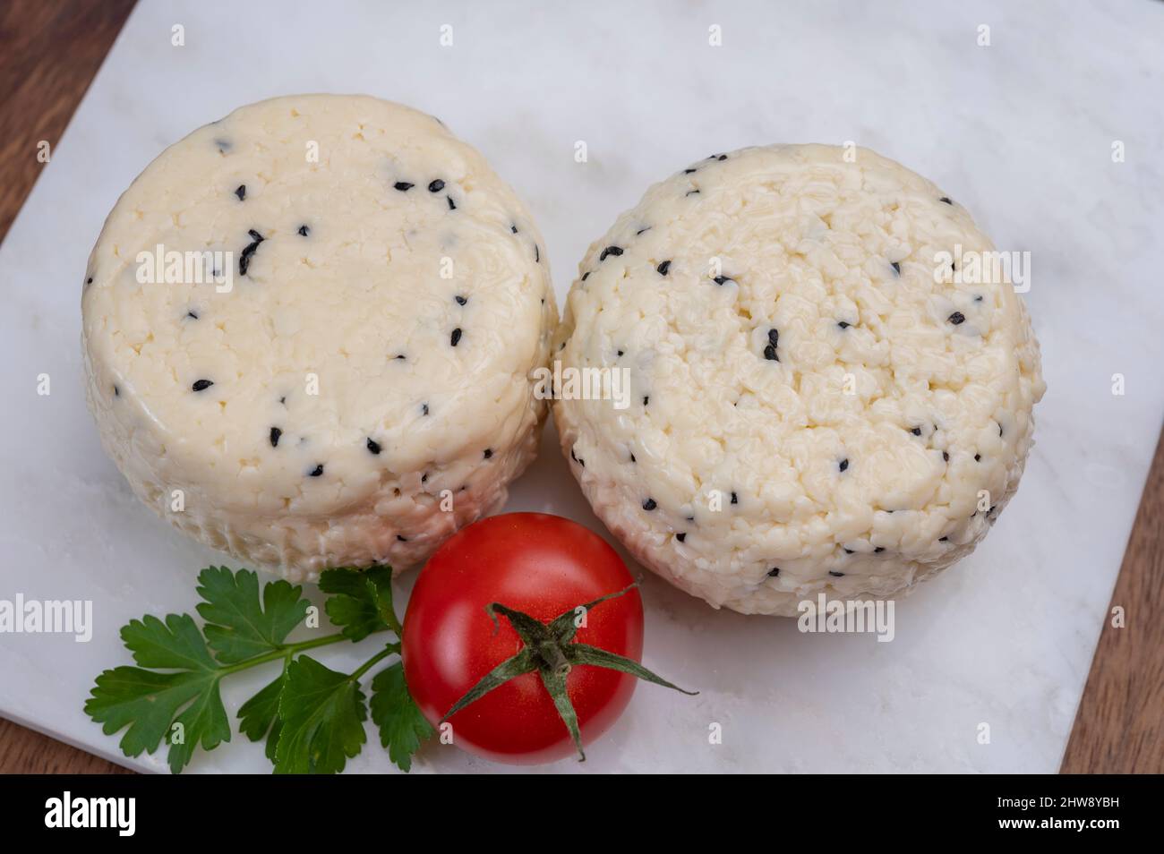 Traditional polish white cheese with black chives seeds made in North ...