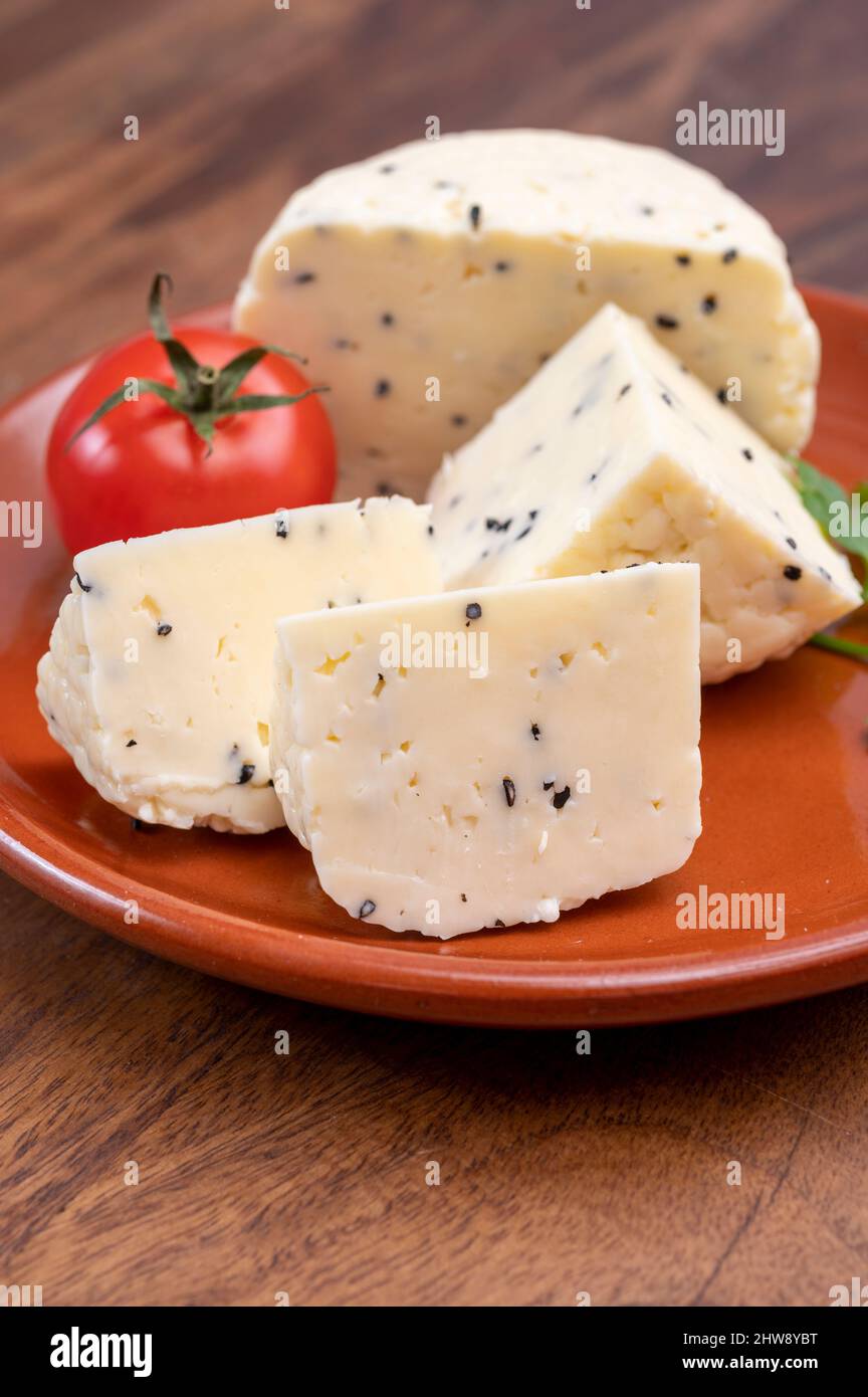 Traditional polish white cheese with black chives seeds made in North ...