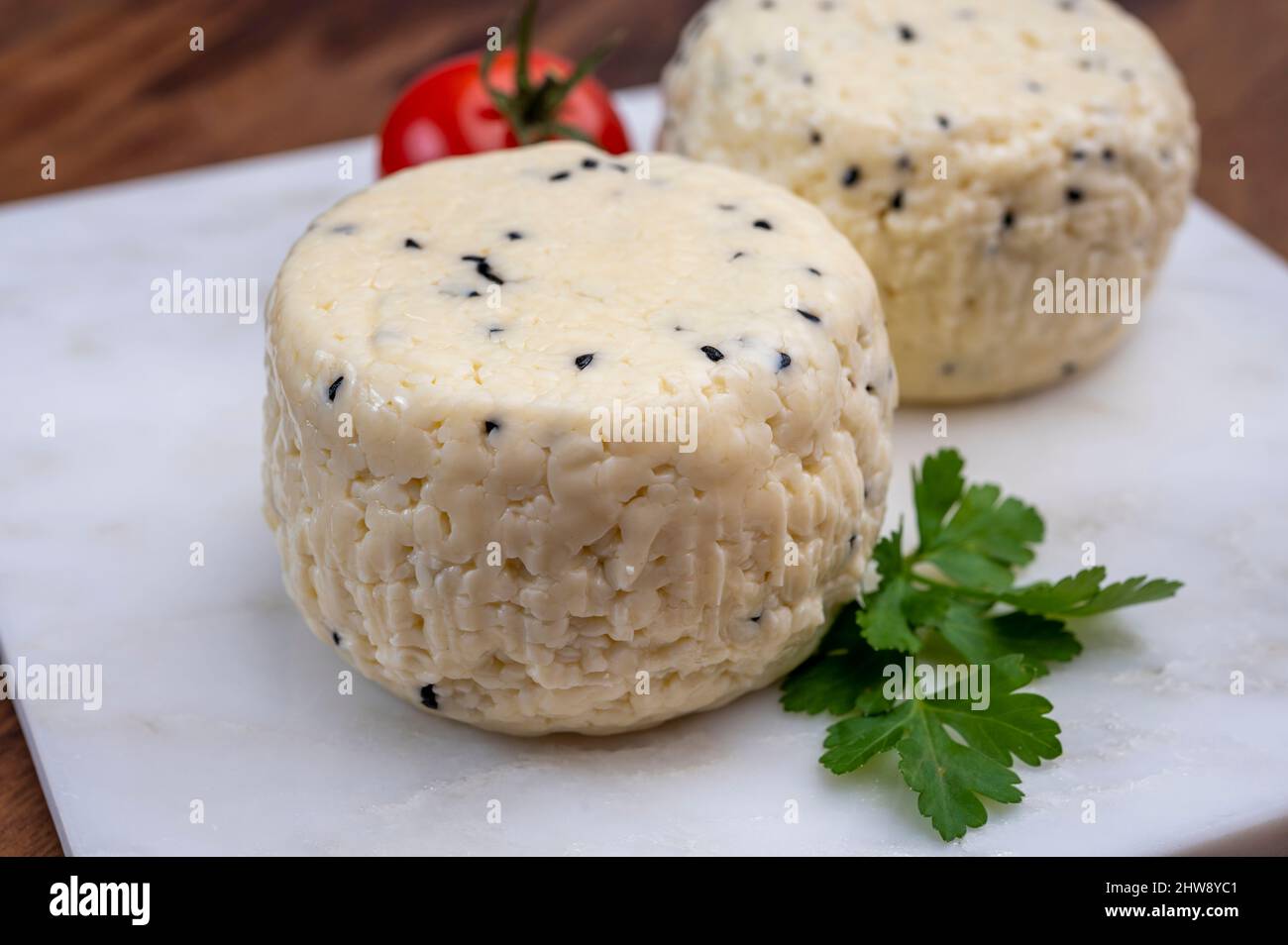 Traditional polish white cheese with black chives seeds made in North ...