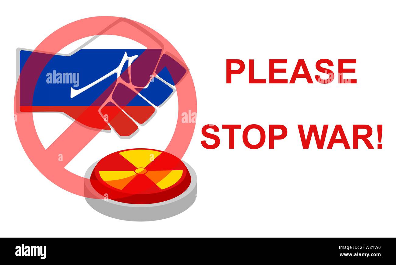 Hand pushing the start button. Fist in russian flag colors ready to ...