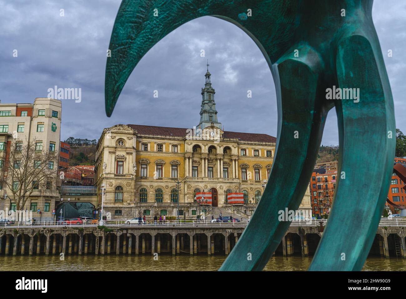 Bilbao, Spain, February 15, 2022. Bilbao City Hall and sculpture by ...