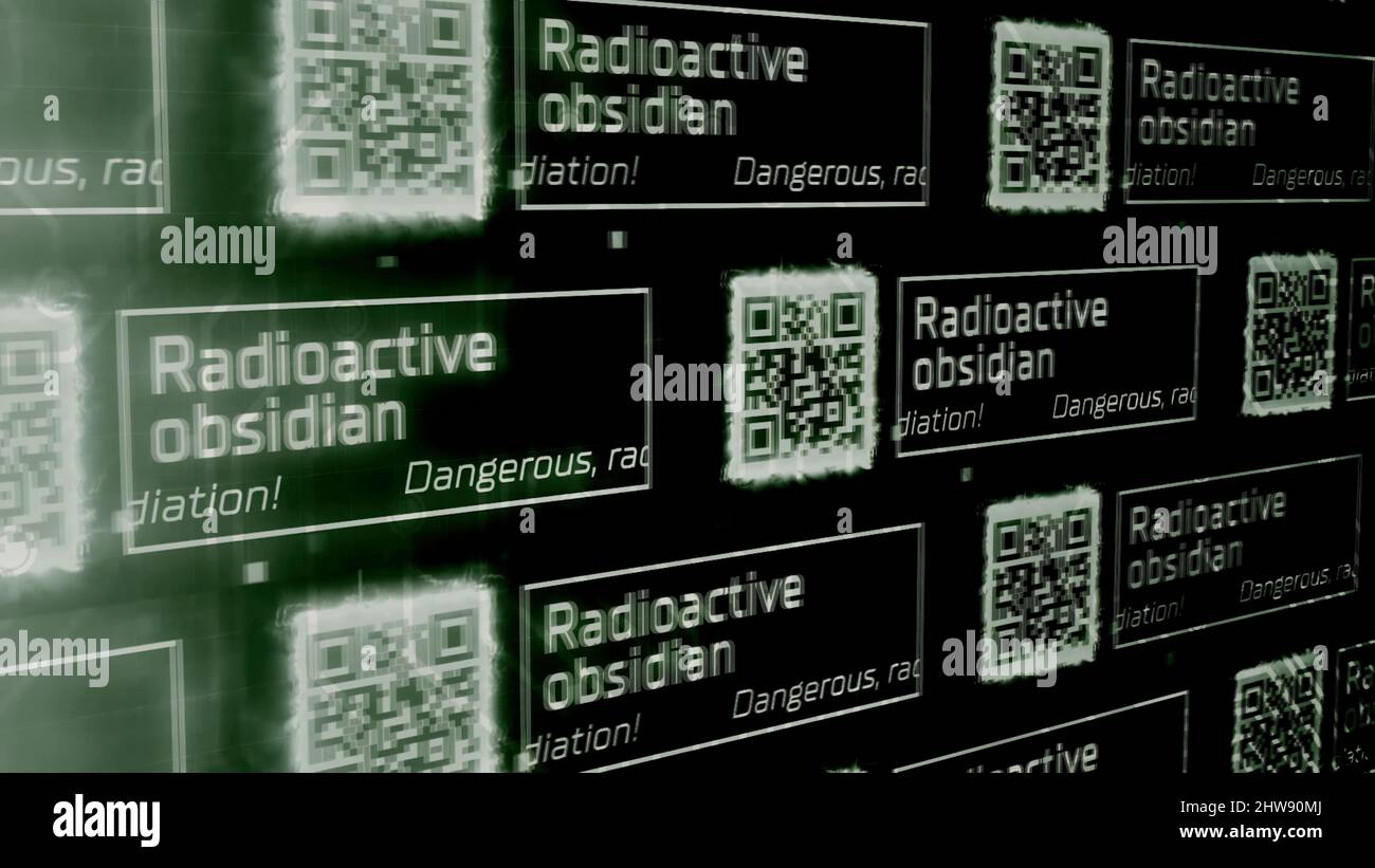 Abstract qr codes and the inscription radioactive obsidian. Motion ...