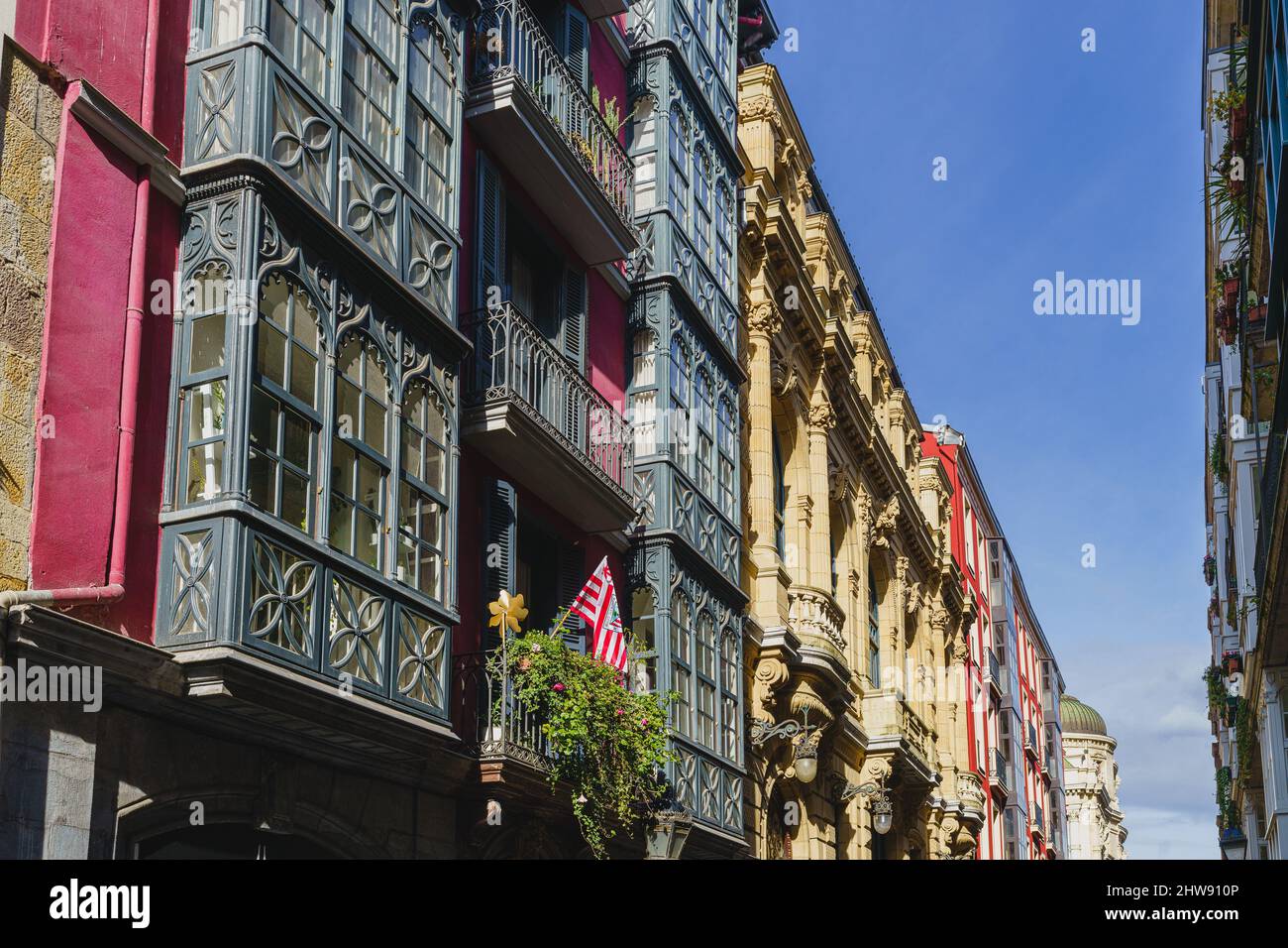 Bilbao, Spain, February 15, 2022. Buildings in the old town of the city ...