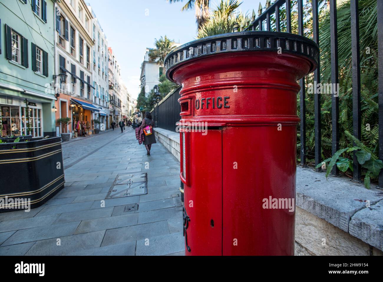 Red Post Office pillar box, Gibraltar, British territory in the Iberian ...