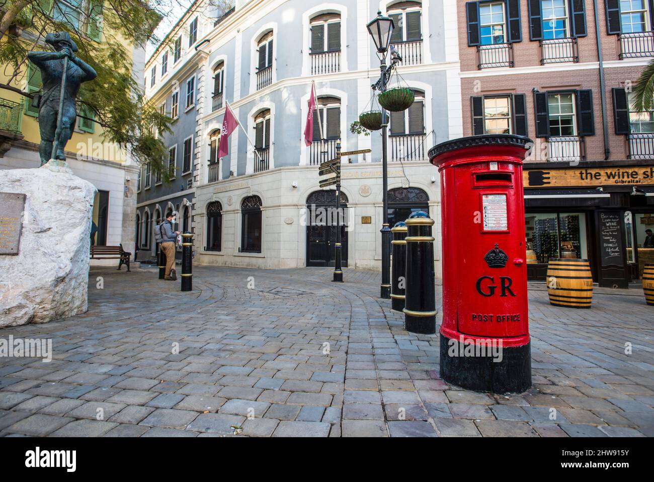 Red Post Office pillar box, Gibraltar, British territory in the Iberian ...