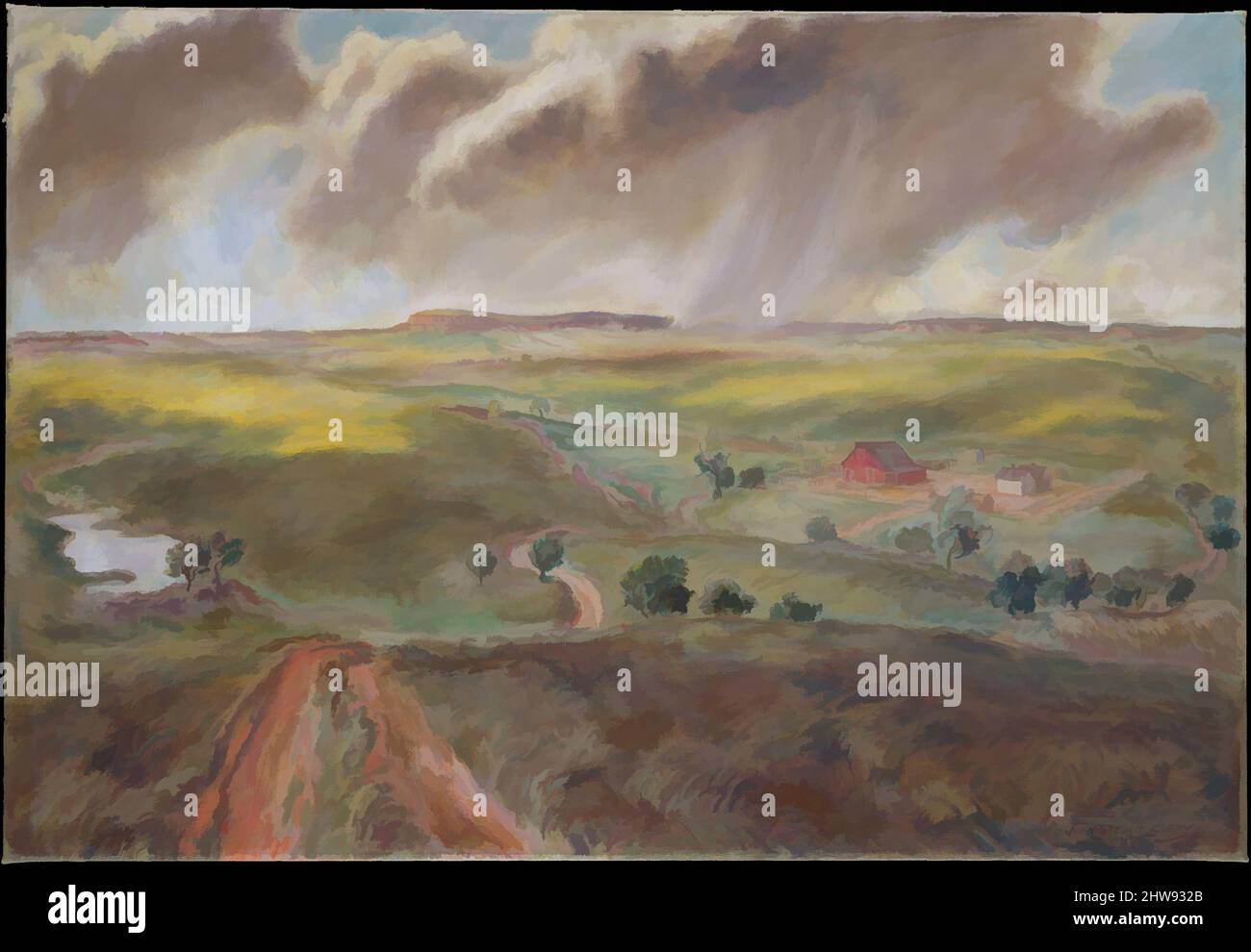 Art inspired by Spring Shower (Western Kansas Landscape), 1931, Oil on ...
