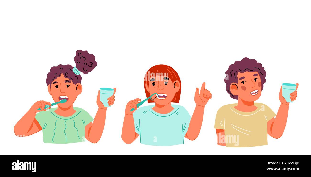 Girl rinsing toothpaste Cut Out Stock Images & Pictures - Alamy