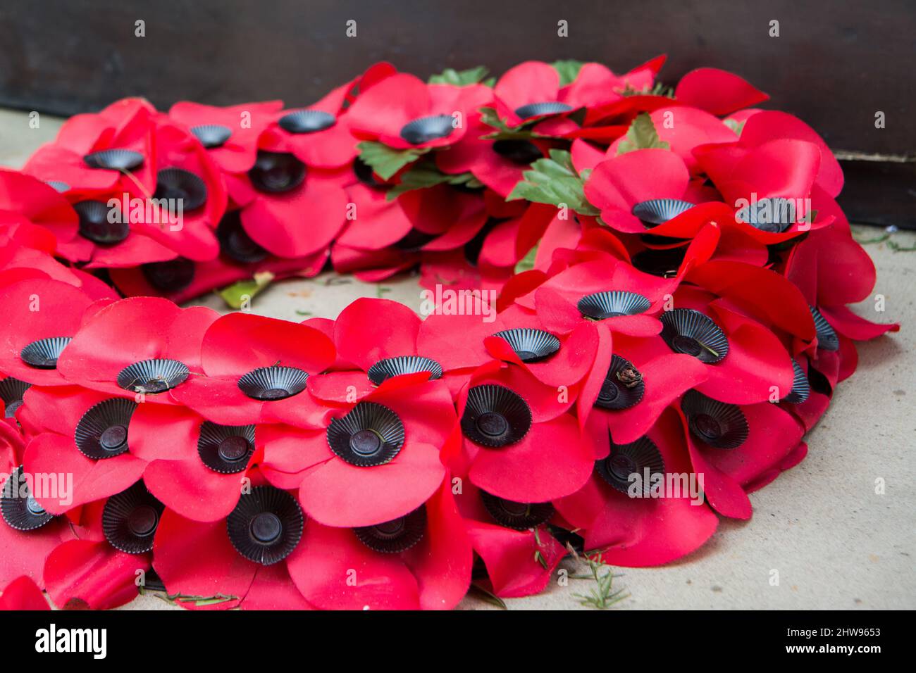 Remembrance Sunday, Memorial day in London. Crown of red poppies in a ...