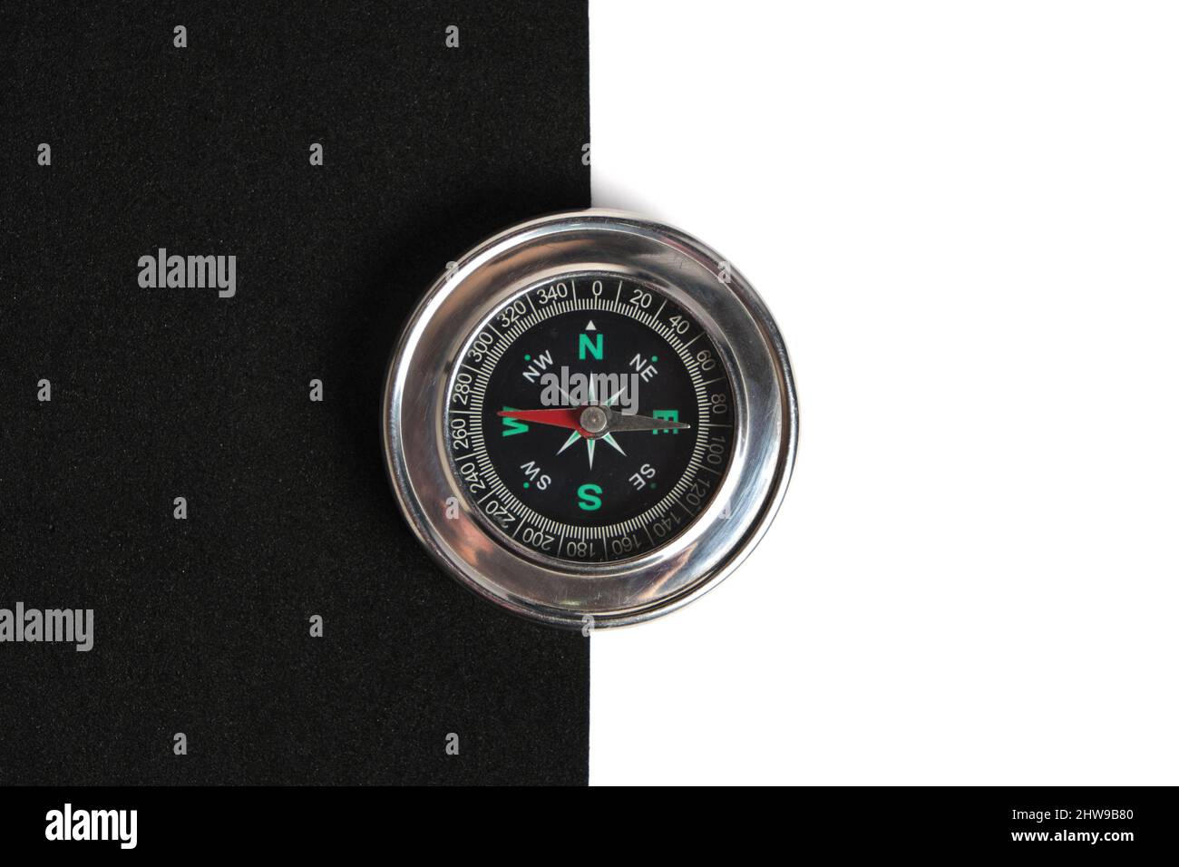 Compass on black and white background pointing west and east Stock ...