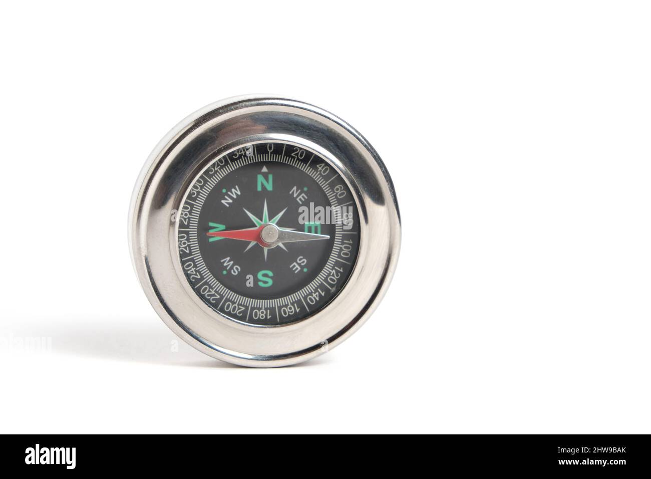 Compass on white background pointing west and east Stock Photo - Alamy
