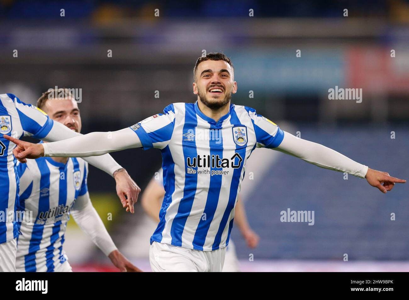 Danel Sinani #24 of Huddersfield Town Celebrates scoring a goal to make ...
