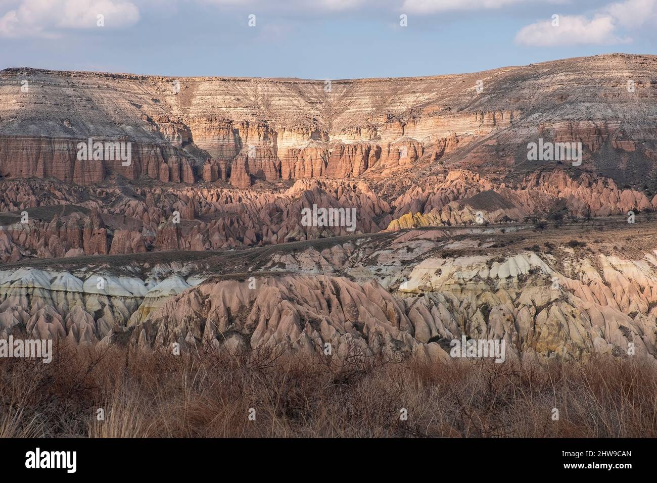 Sunset background over the rock formations of Cappadocia, central ...