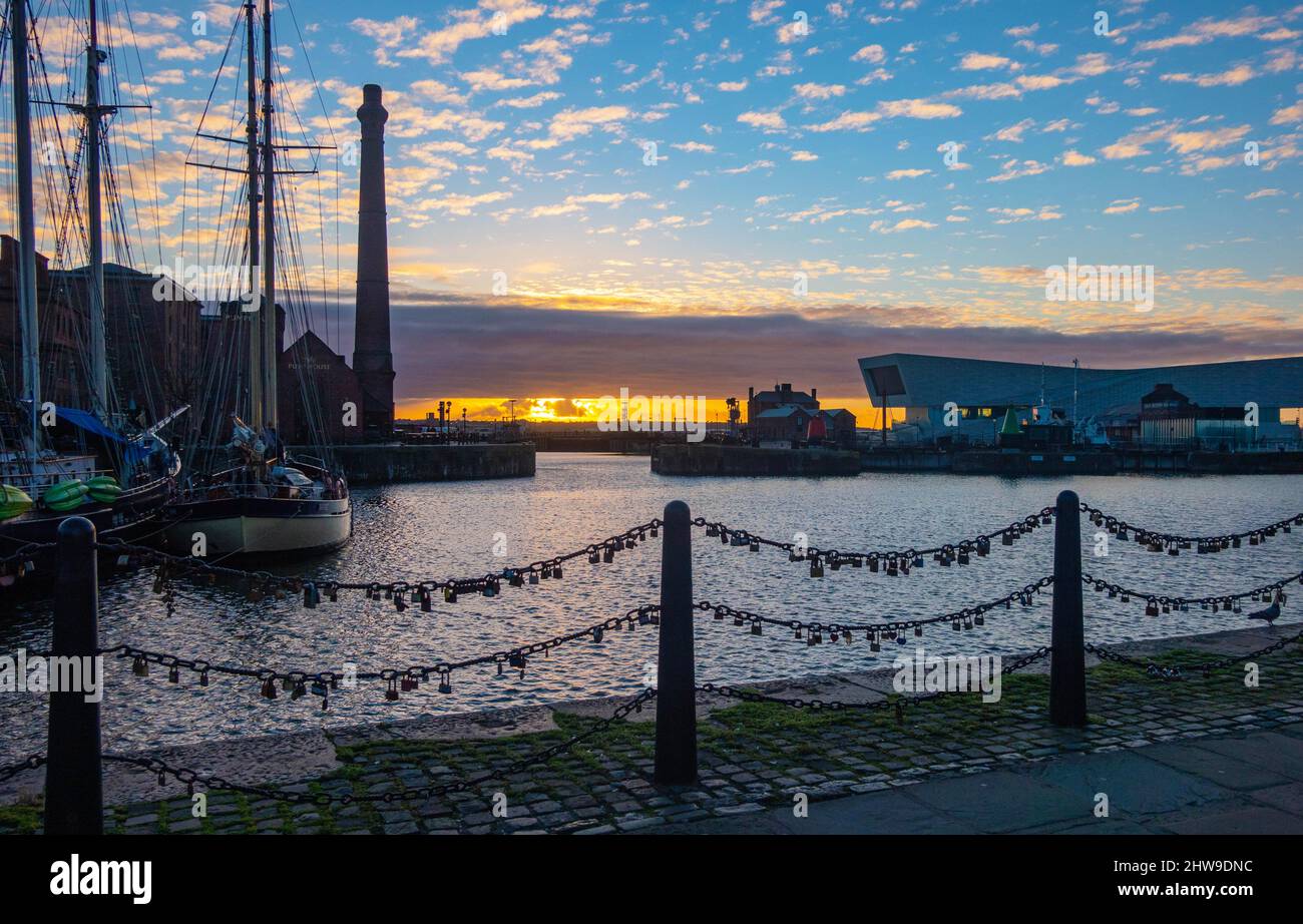Sunset as seen across Canning Dock in Liverpool Stock Photo - Alamy