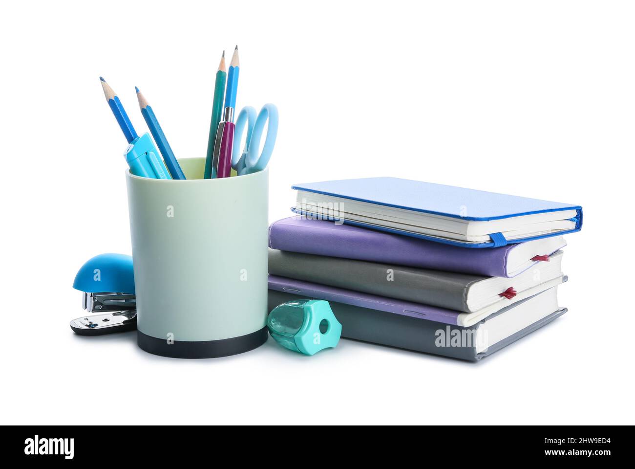 Set of stationery isolated on white background Stock Photo - Alamy