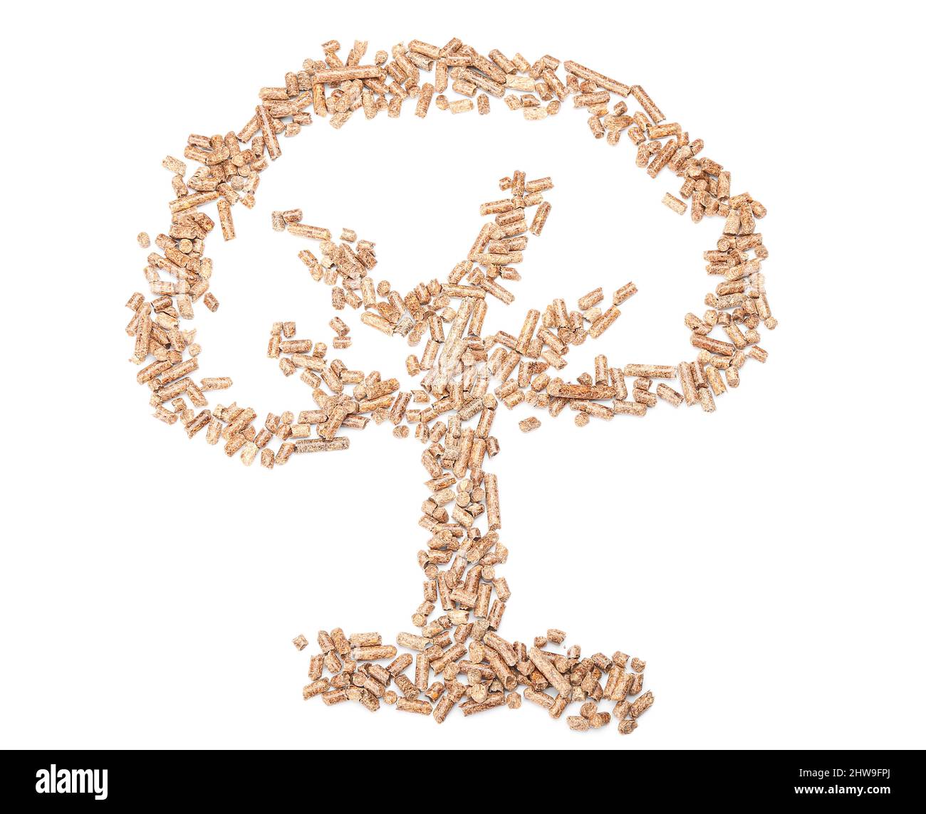 Tree made of wood pellets on white background Stock Photo - Alamy