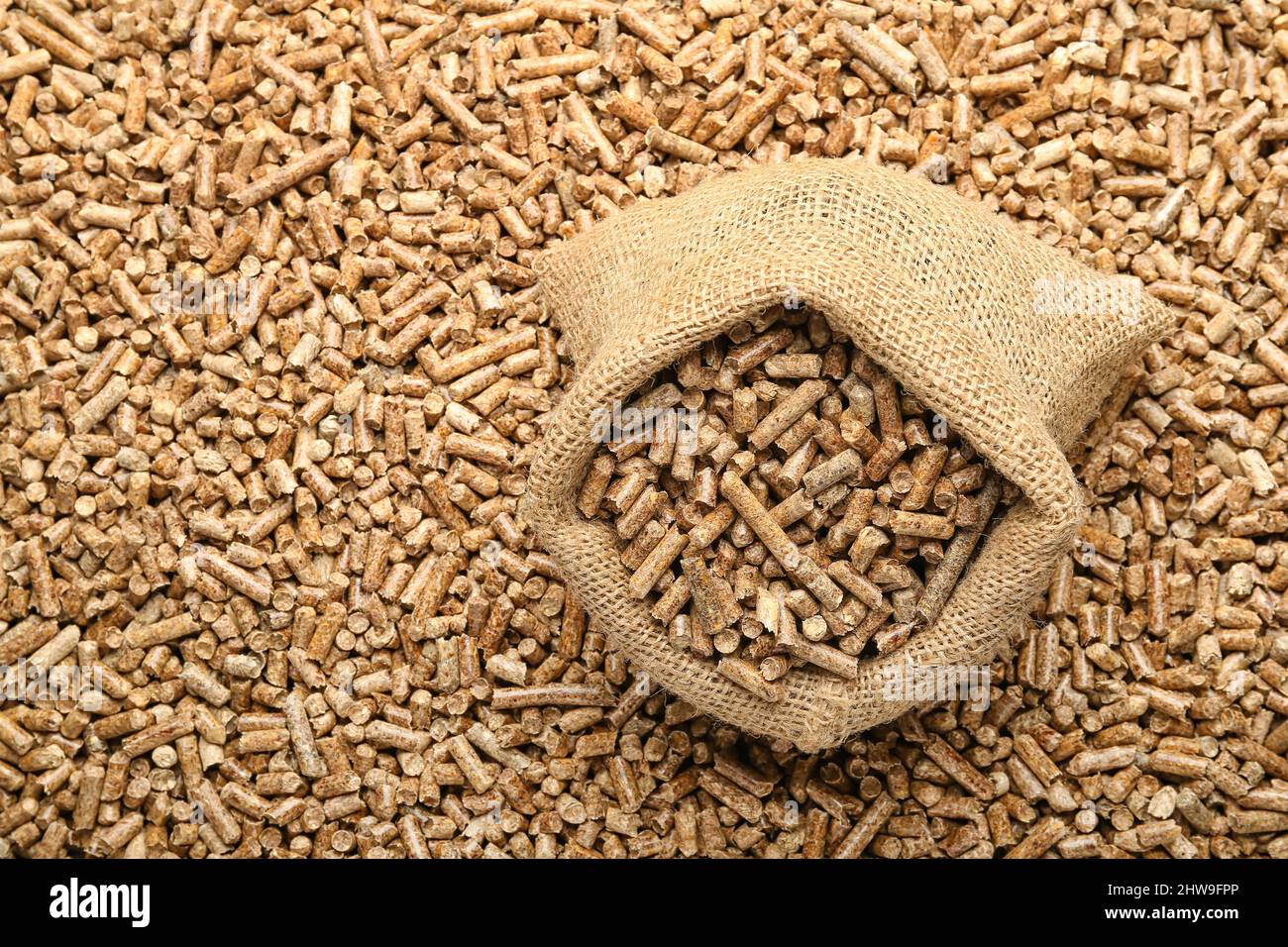 Sack with wood pellets, space for text Stock Photo - Alamy