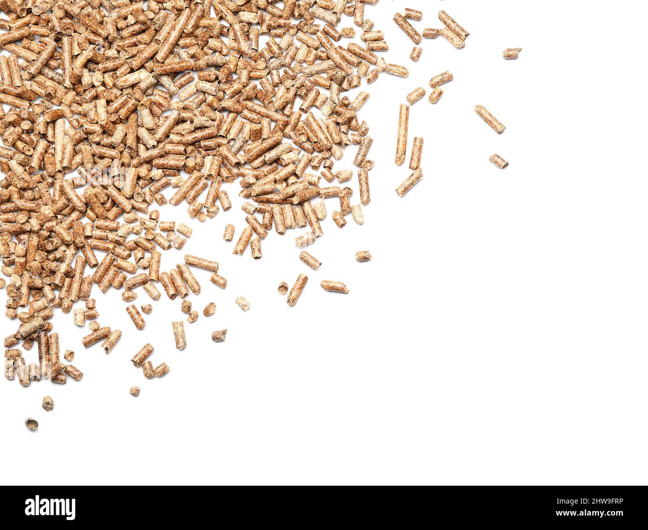 Wood pellets on white background Stock Photo - Alamy