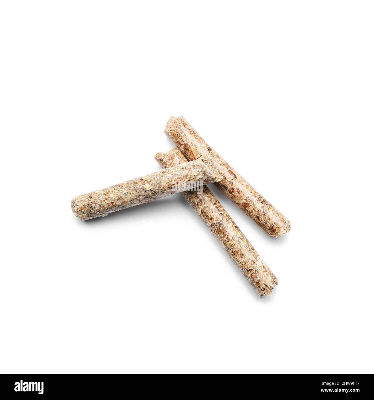 Wood pellets on white background Stock Photo - Alamy