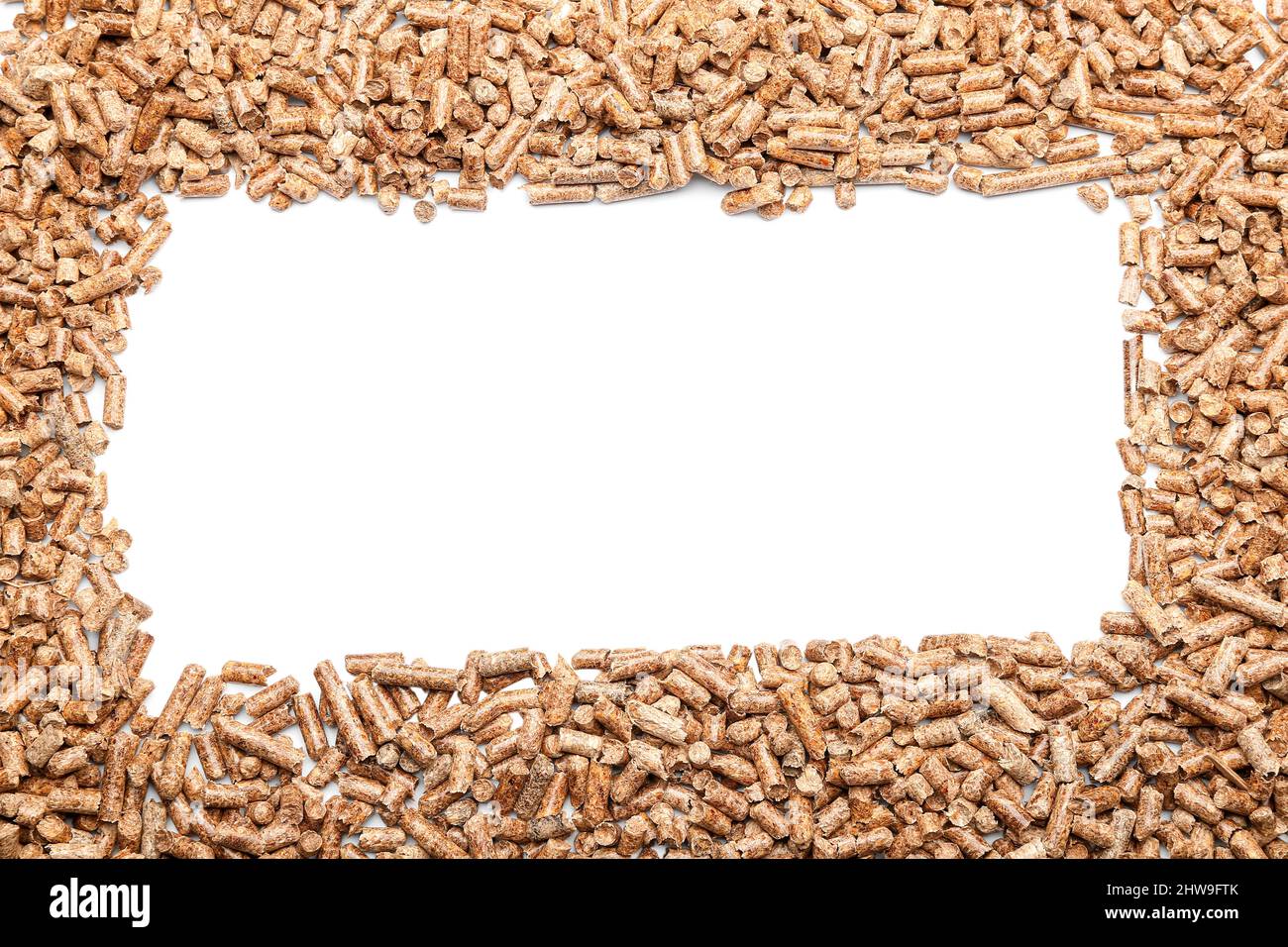 Frame made of wood pellets on white background Stock Photo - Alamy
