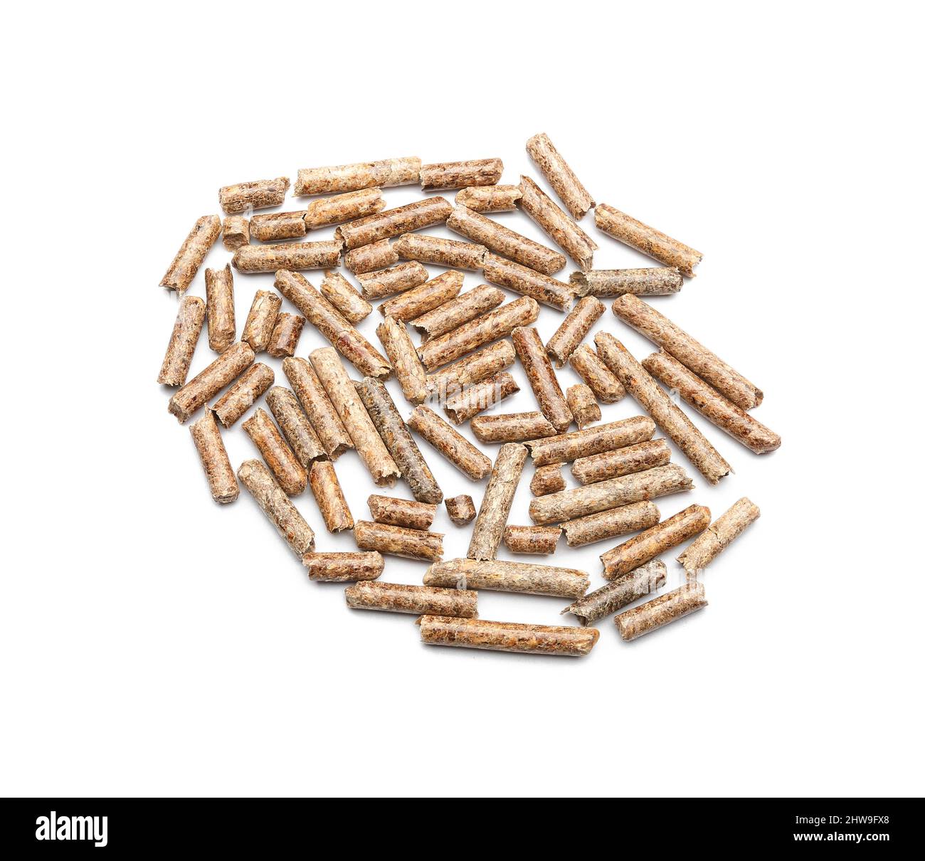 Wood pellets on white background Stock Photo - Alamy