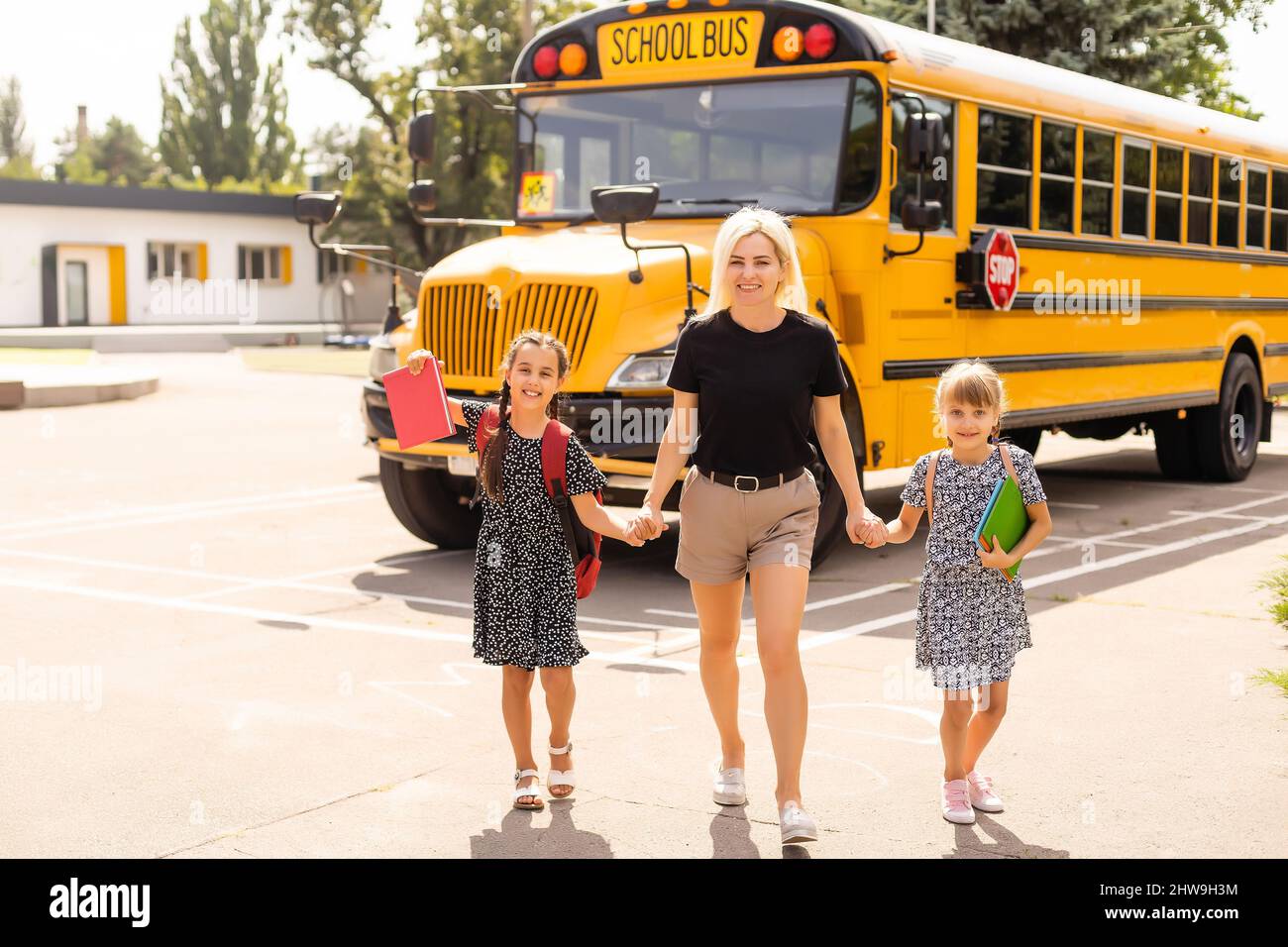 mother welcome home of daughters back from school in the first day ...
