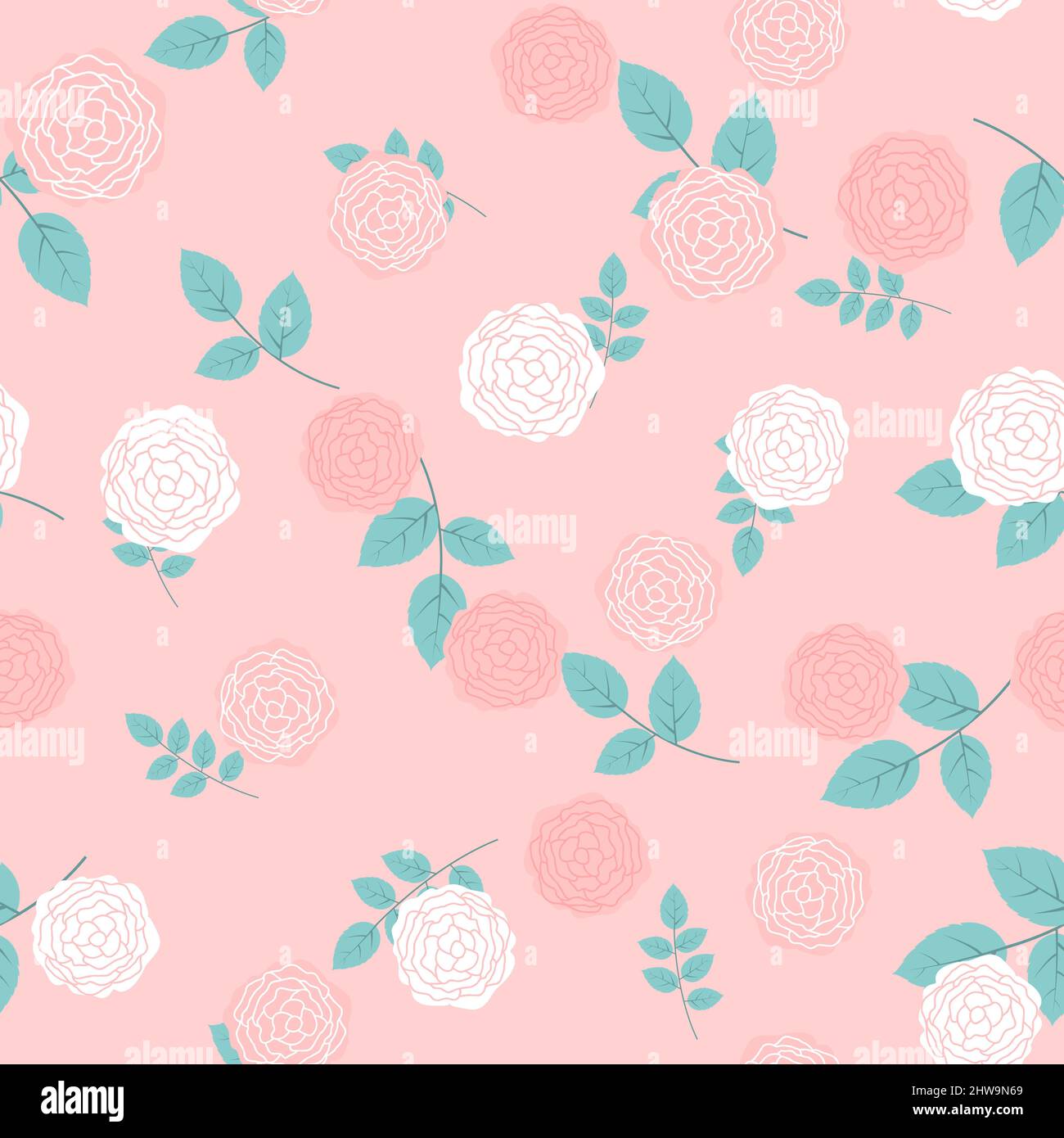 Simple Rose Flower and Leaves Natural Seamless Pattern Background ...