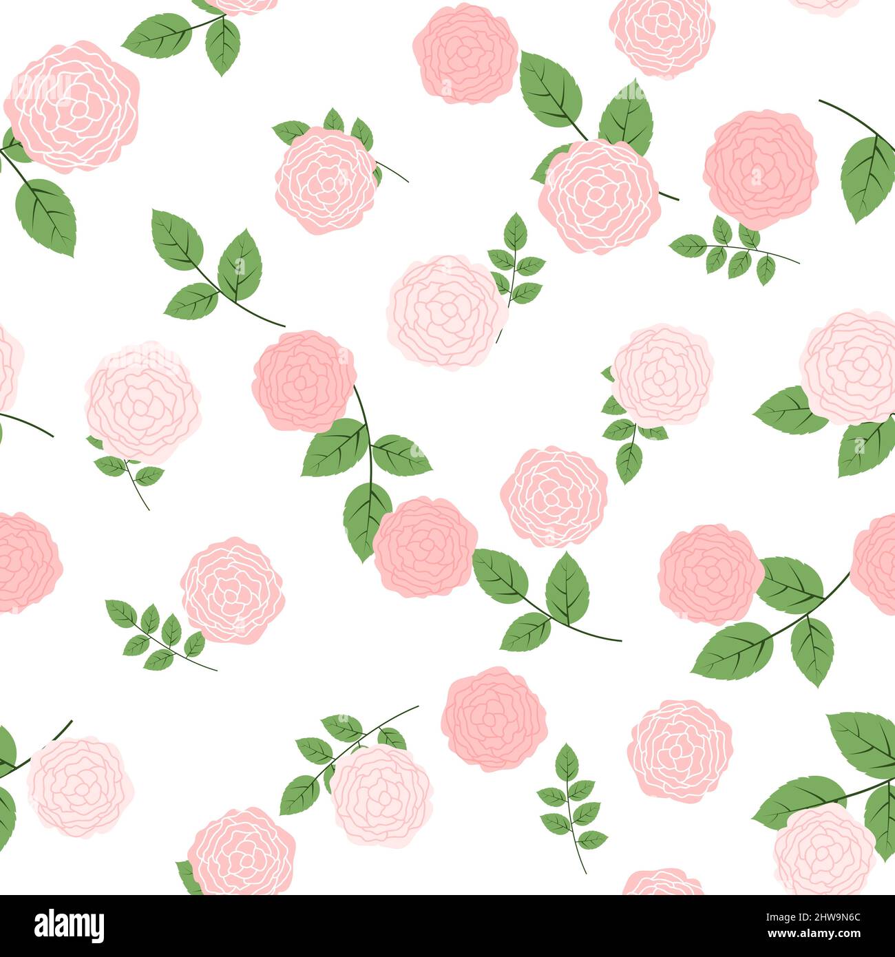 Simple Rose Flower and Leaves Natural Seamless Pattern Background ...