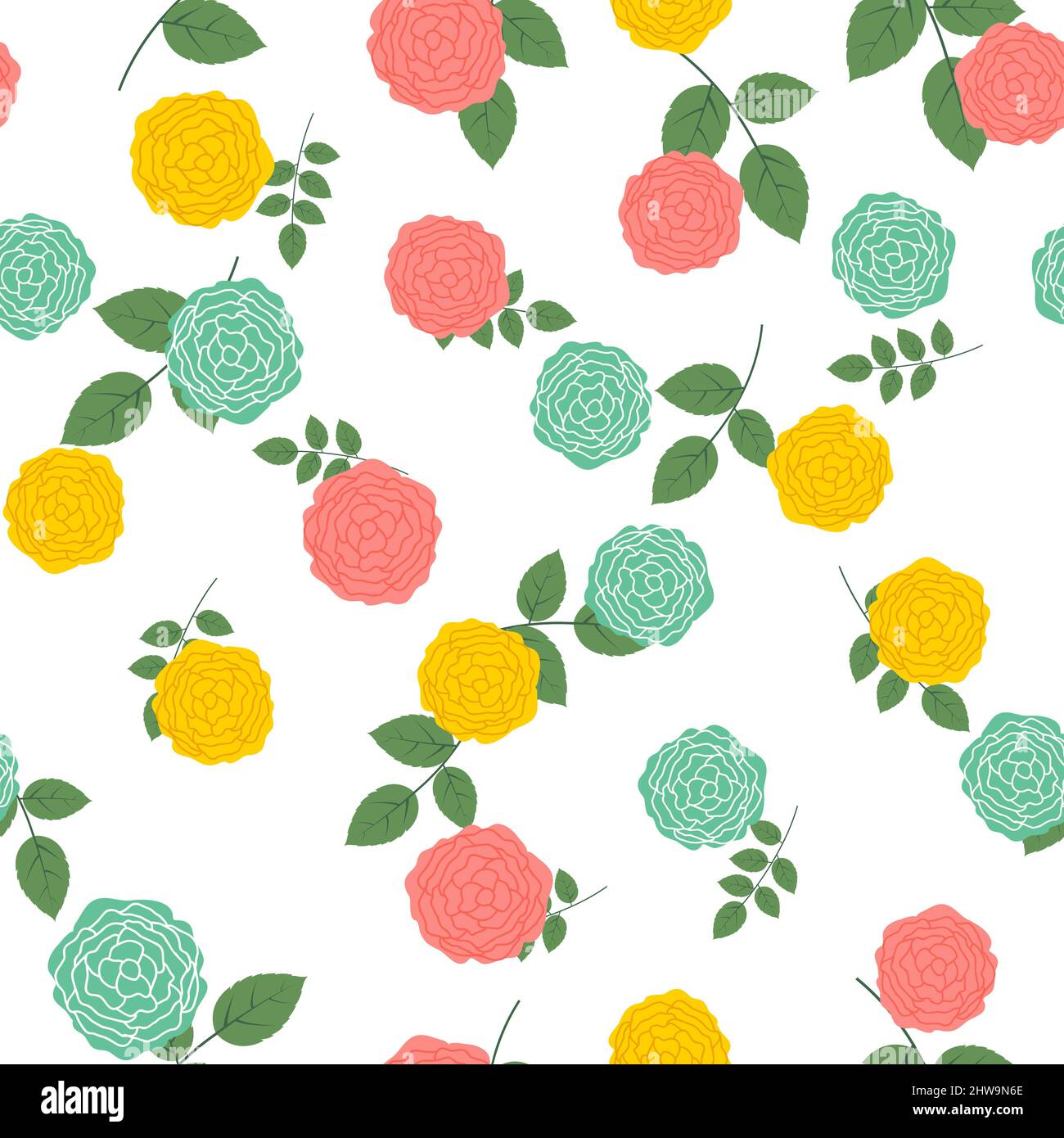 Simple Rose Flower and Leaves Natural Seamless Pattern Background ...