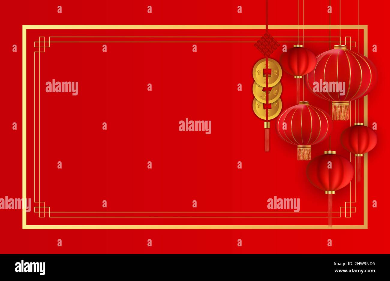 Abstract Chinese Holiday Background with hanging lanterns and gold ...