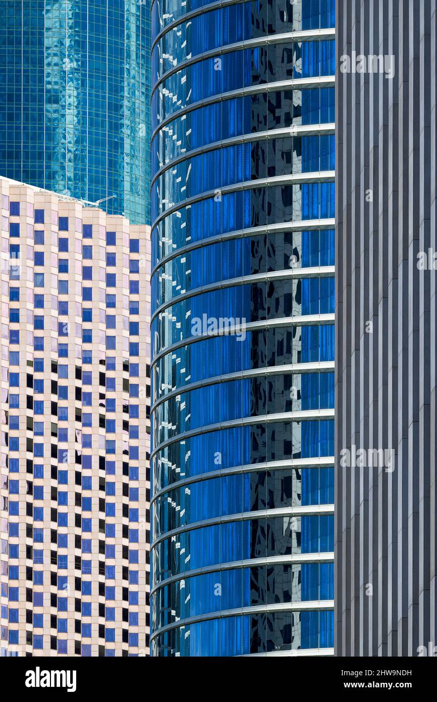 Skyscrapers in downtown Houston, Texas. The curved glass building in ...